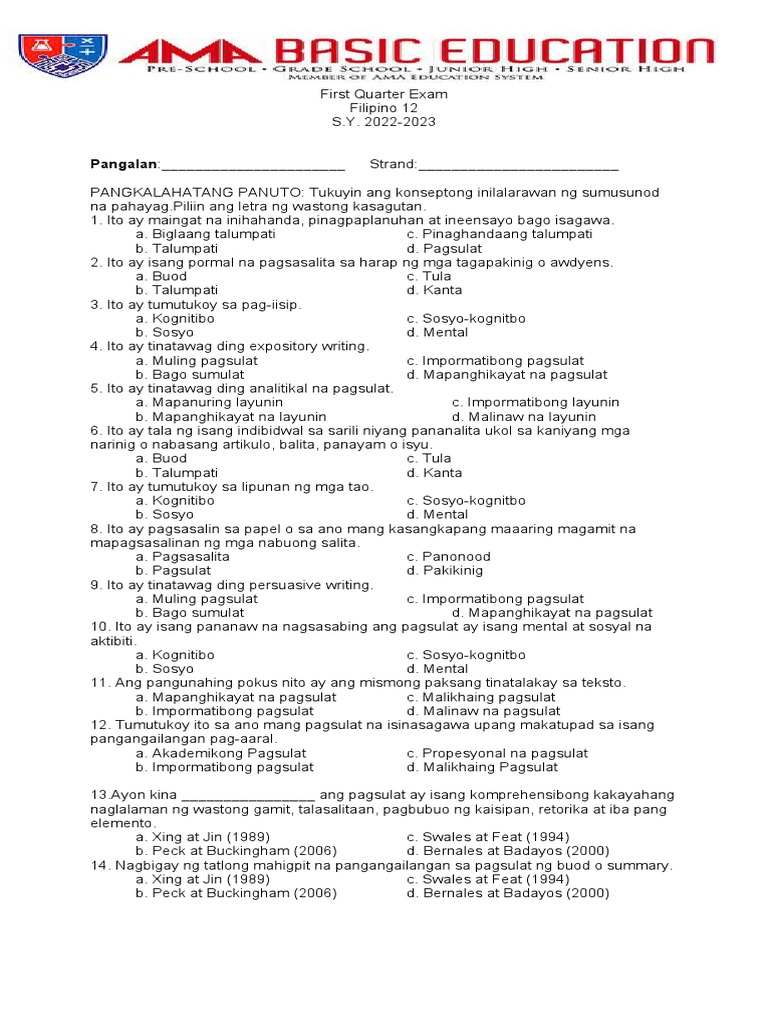 Pagsulat 12 | PDF