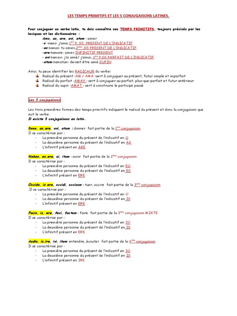 Temps Primitifs et Conjugaisons Latines | PDF