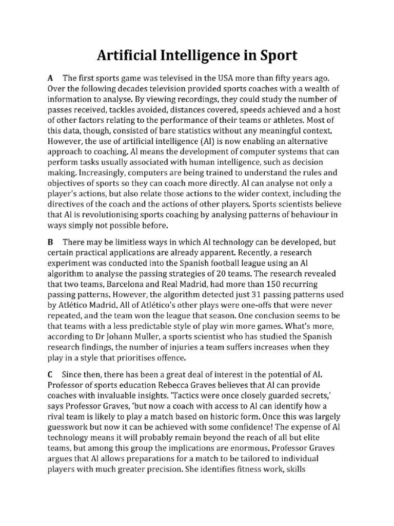 Artificial Intelligence in Sports - Ielts | PDF