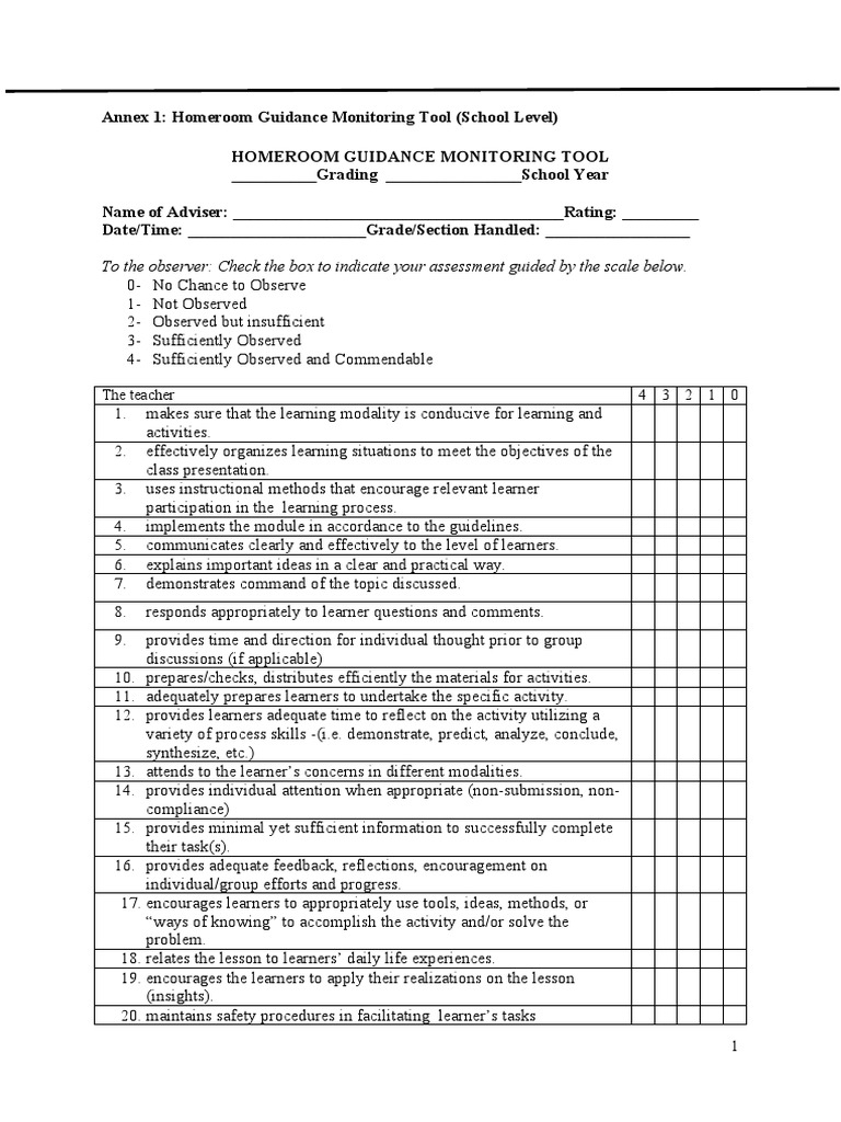 Homeroom Guidance Monitoring Tool | PDF | Educational Assessment | Learning