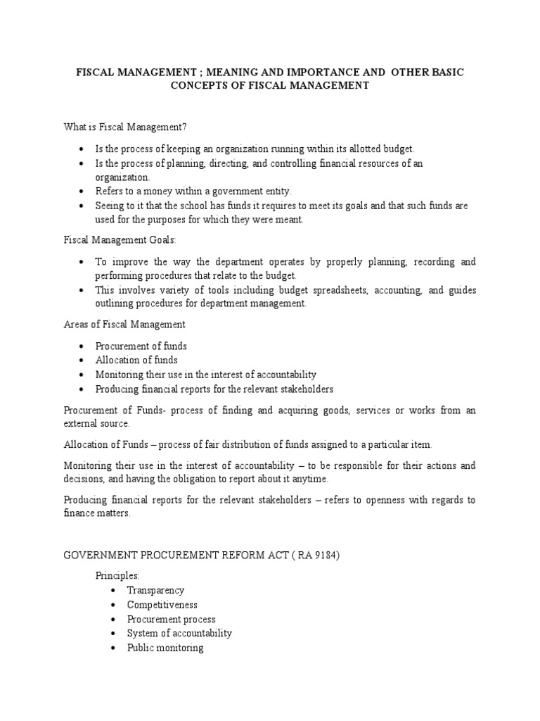 Fiscal Management | PDF