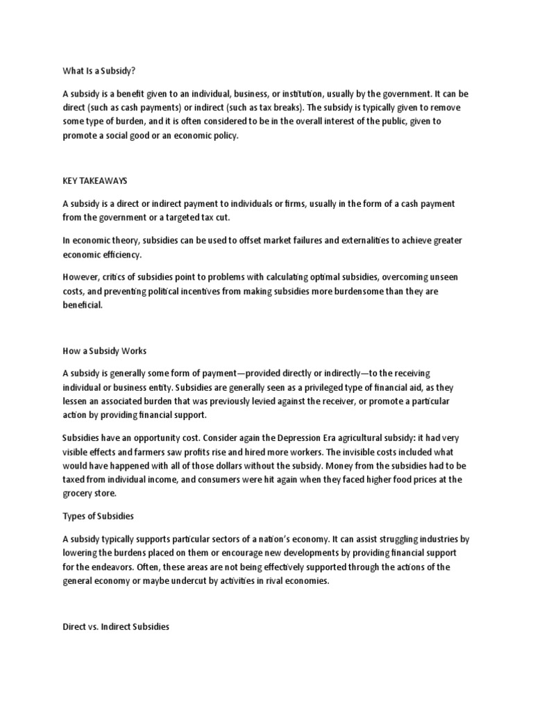 What Is Subsidy | PDF