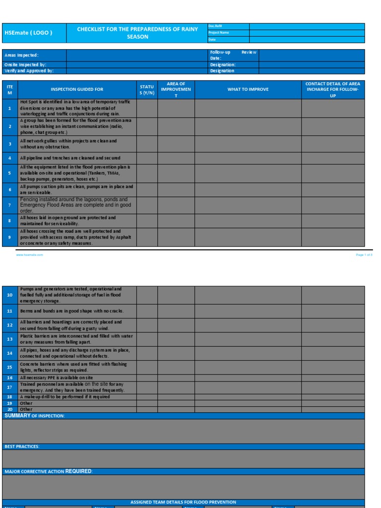 Checklist For Preparedness or Rainy Season | PDF | Pump | Civil Engineering