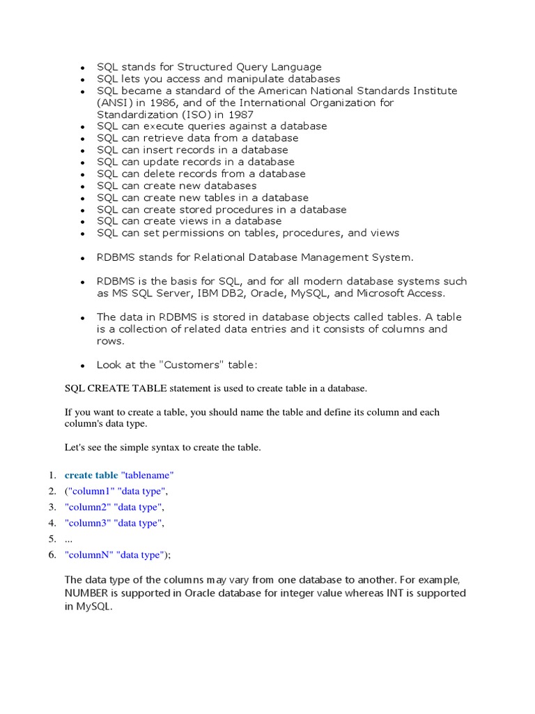 Exam Notes Pdf Relational Database Sql 7947