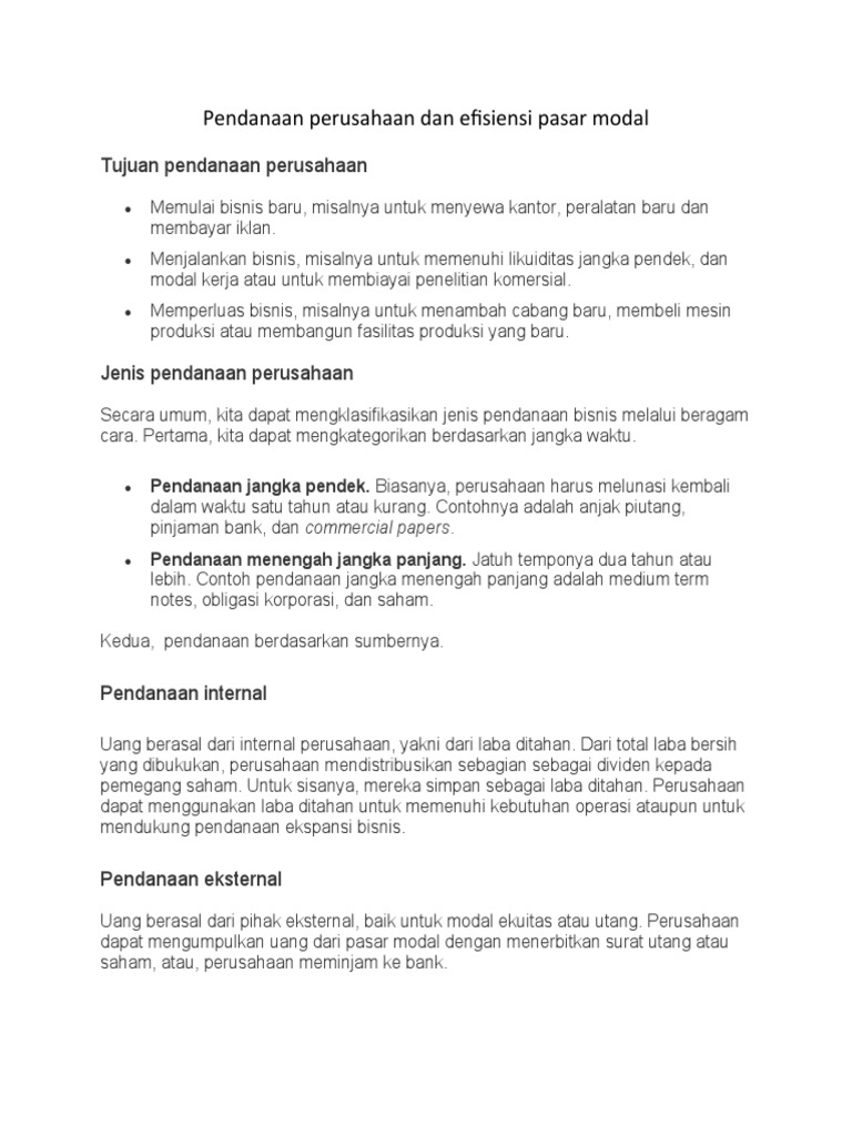 Pendanaan & Pasar Modal Perusahaan | PDF
