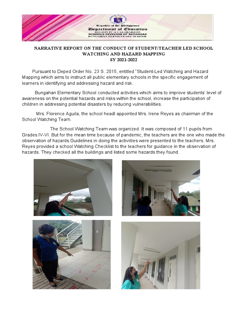 Narrative Report On The Conduct of School Led Watching Team and Hazard ...