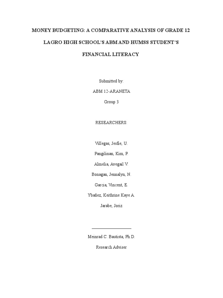 Money Budgeting: A Comparative Analysis of Grade 12 ABM and HUMSS ...