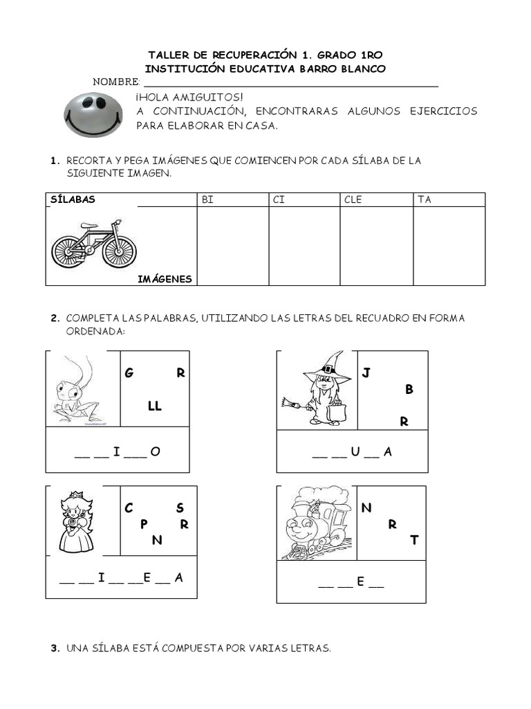 Taller de Recuperación Grado 1ro | PDF
