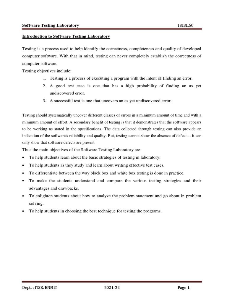 Software Testing Lab Manual Final Updated 29422 Pdf Software Testing Computer Program 
