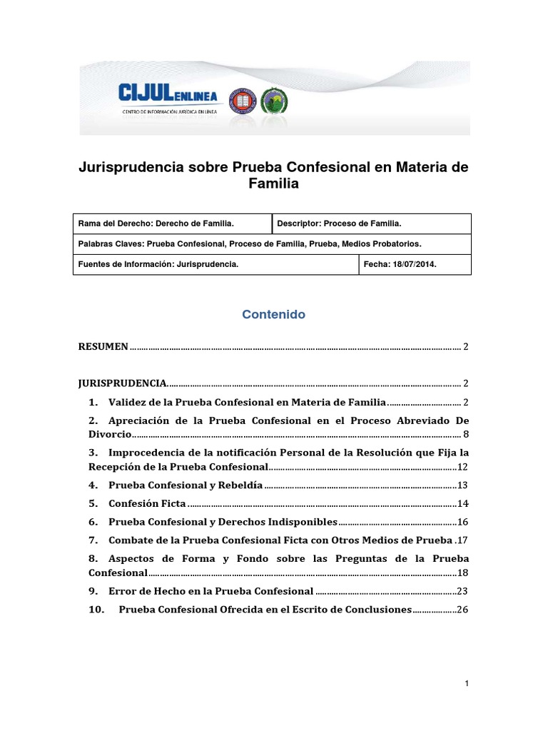 Jurisprudencia Sobre Prueba Confesional en Materia de Familia | PDF ...