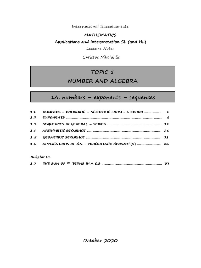 Topic 1A. Number and Algebra Notes | PDF | Numbers | Logarithm