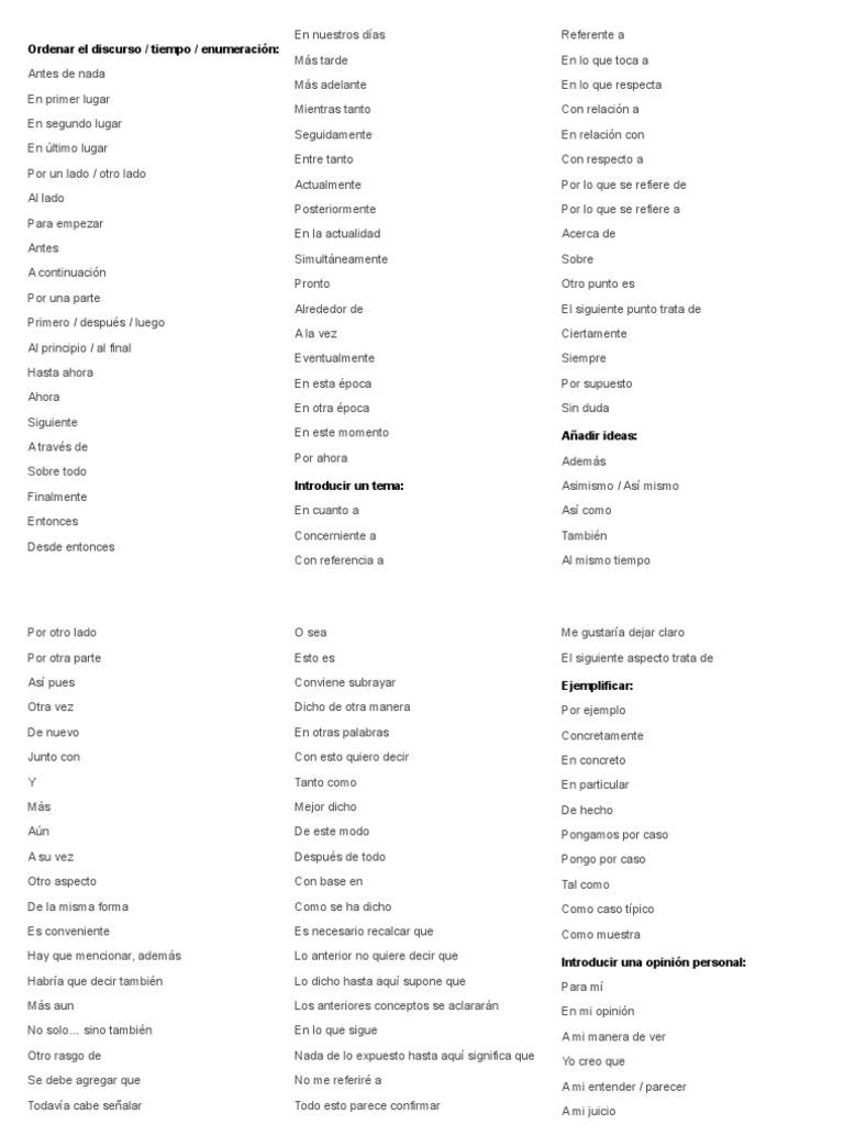 Listado de Conectores para Textos Argumentativos | PDF