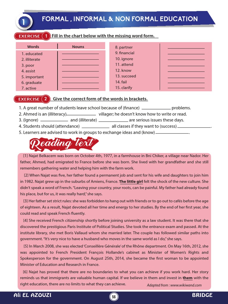 Unit 1 Formal Informal and Non Formal Education Exercises 4 | PDF ...