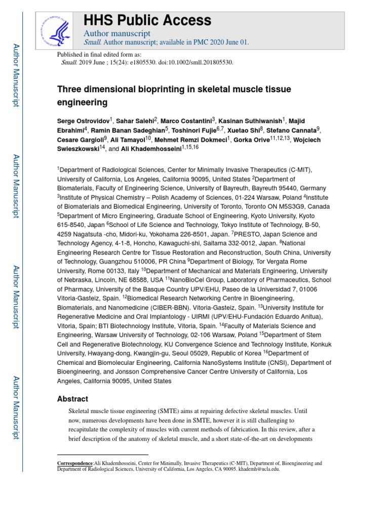 3D Bioprinting in Skeletal Muscle Tissue Engineering | PDF | Skeletal ...