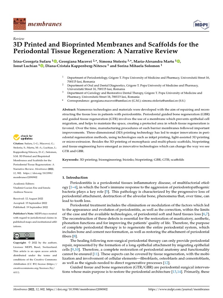 3D Printed and Bioprinted Membranes and Scaffolds For The Periodontal ...