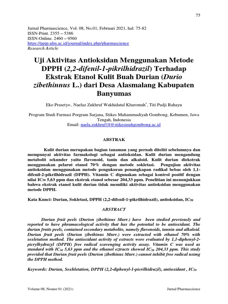 Prasetyo DKK, 2021 (Uji Antioksidan Durian Metode DPPH) | PDF