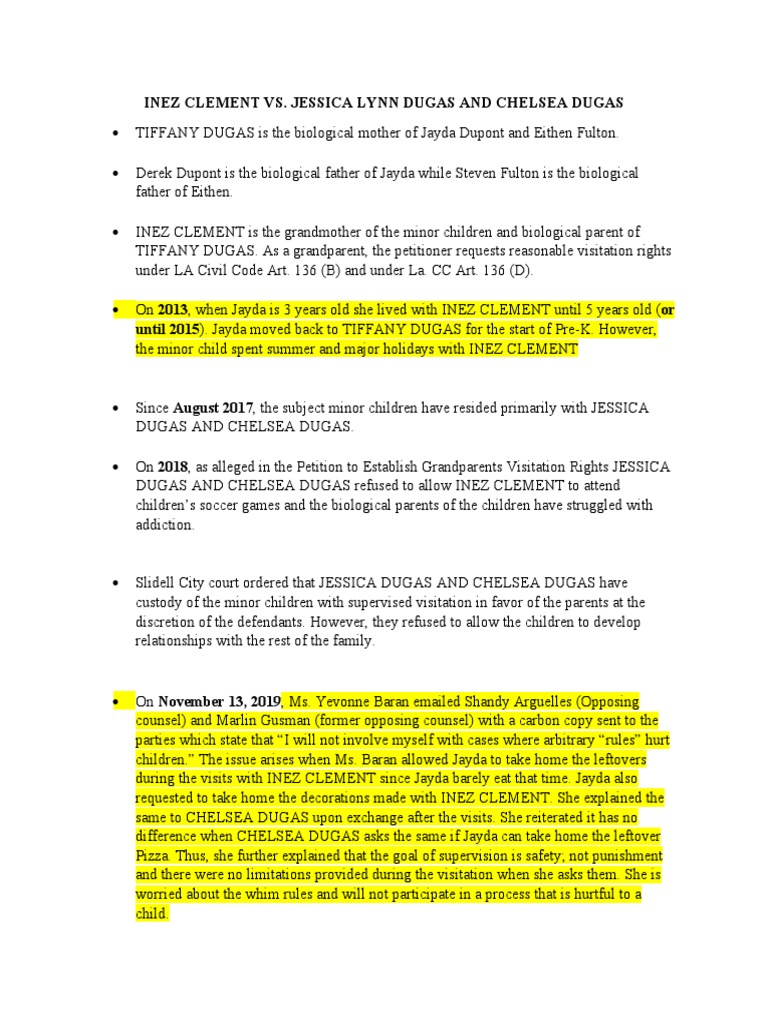 Clement Trial Memo | PDF | Contact (Law) | Parent