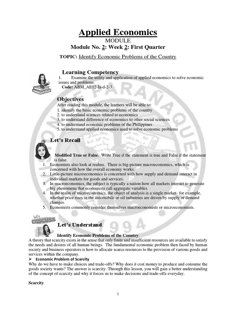 Applied Economics: Module No. 2: Week 2: First Quarter | PDF ...