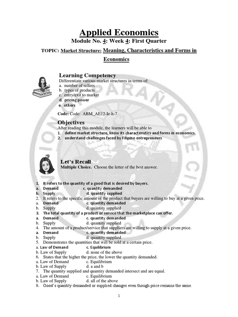 Applied Economics: Module No. 4: Week 4: First Quarter | PDF | Monopoly ...