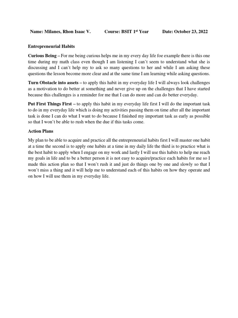 Entrepreneurial Habits for Success | PDF