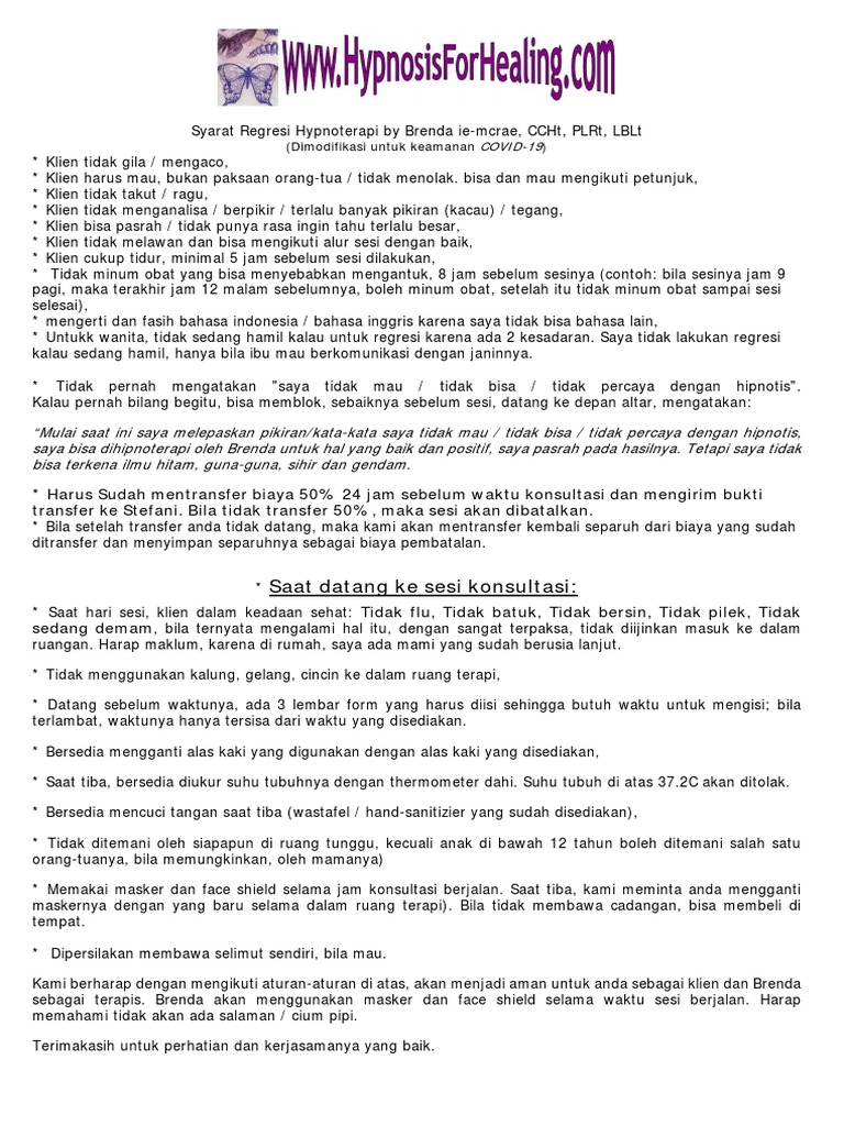 Syarat Regresi Hypnoterapi by Brenda Ie McRae | PDF