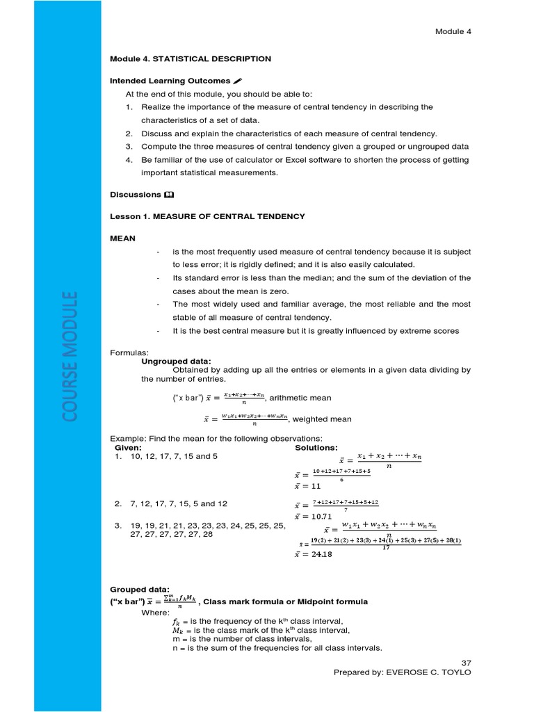 Cm4.1 Asl 2 or Stat | PDF | Mode (Statistics) | Mean