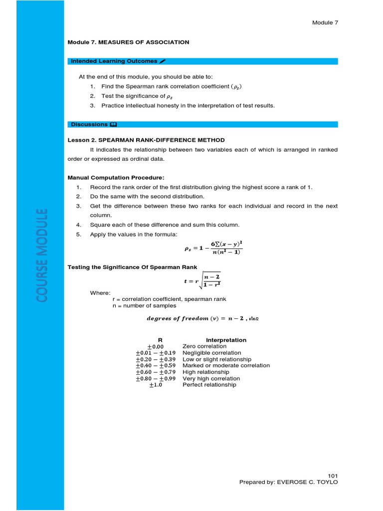 CM8.3 Spearman Rank Correlation | PDF | Spearman's Rank Correlation ...