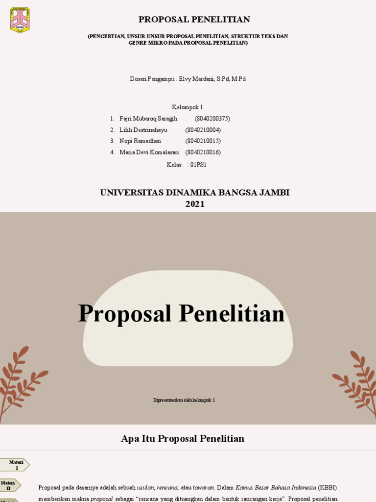 Presentasi Kelompok 1 Bahasa Indonesia (Proposal Penelitian) (Autosaved) 2 | PDF