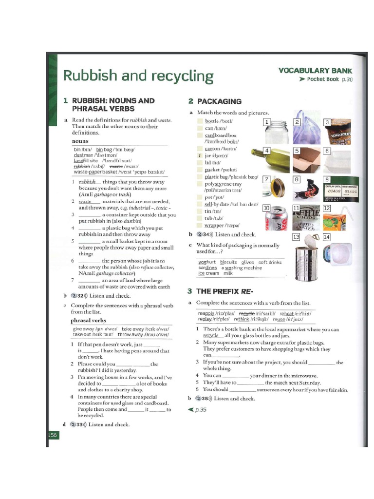 English Vocabulary - Rubbish and Recycling | PDF