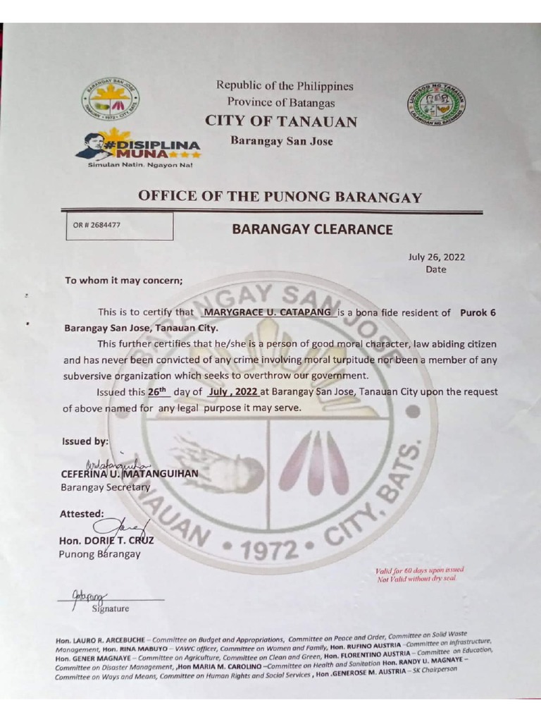 Barangay Clearance | PDF