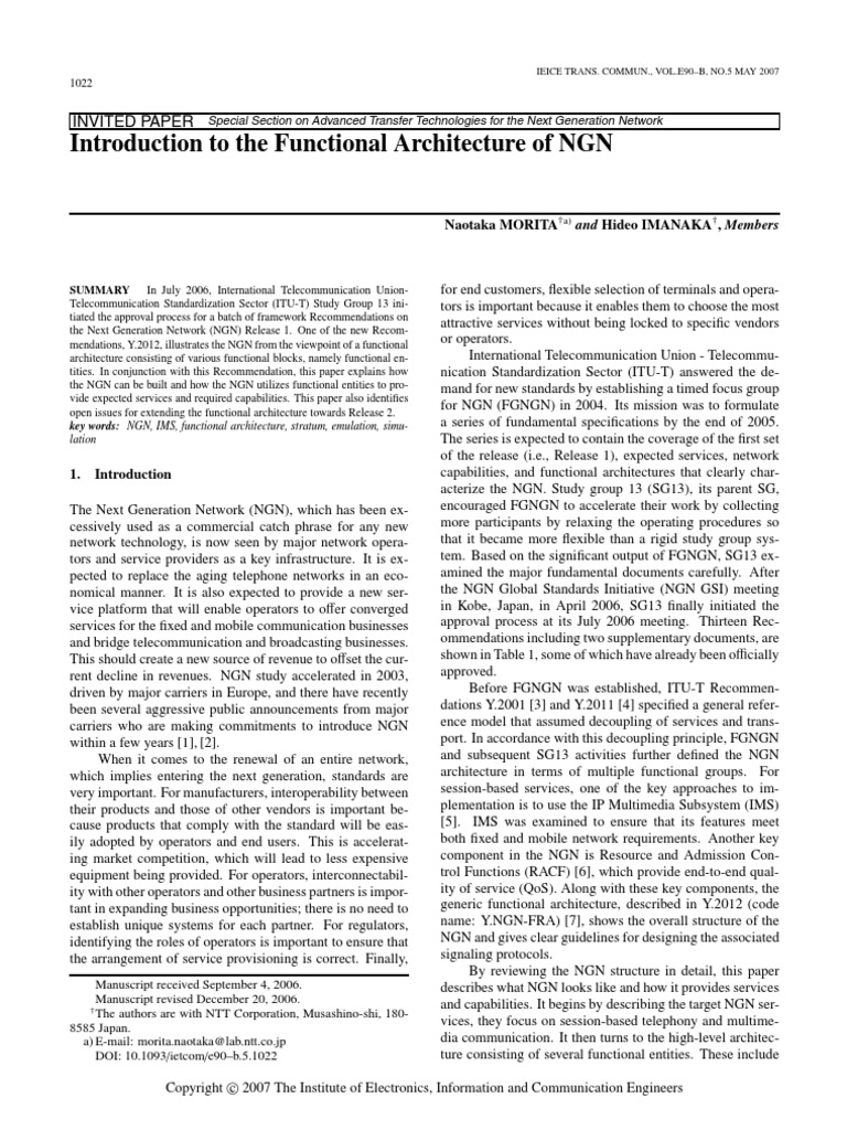 Introduction To The Functional Architecture of NGN: Invited Paper | PDF ...