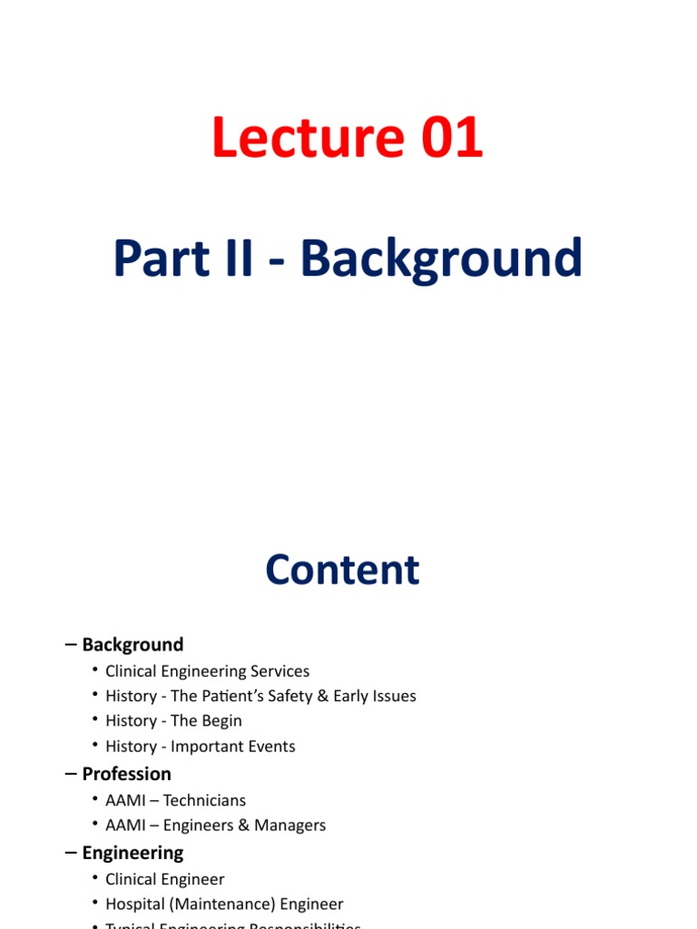 Lecture 01 Introduction - Part 2 Background | PDF | Health Care | Engineering