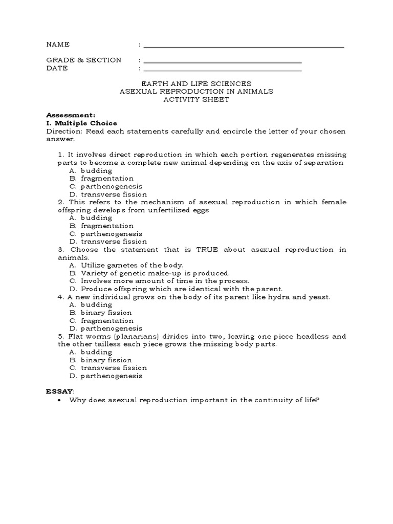 Assessment | PDF | Reproduction | Biological Processes