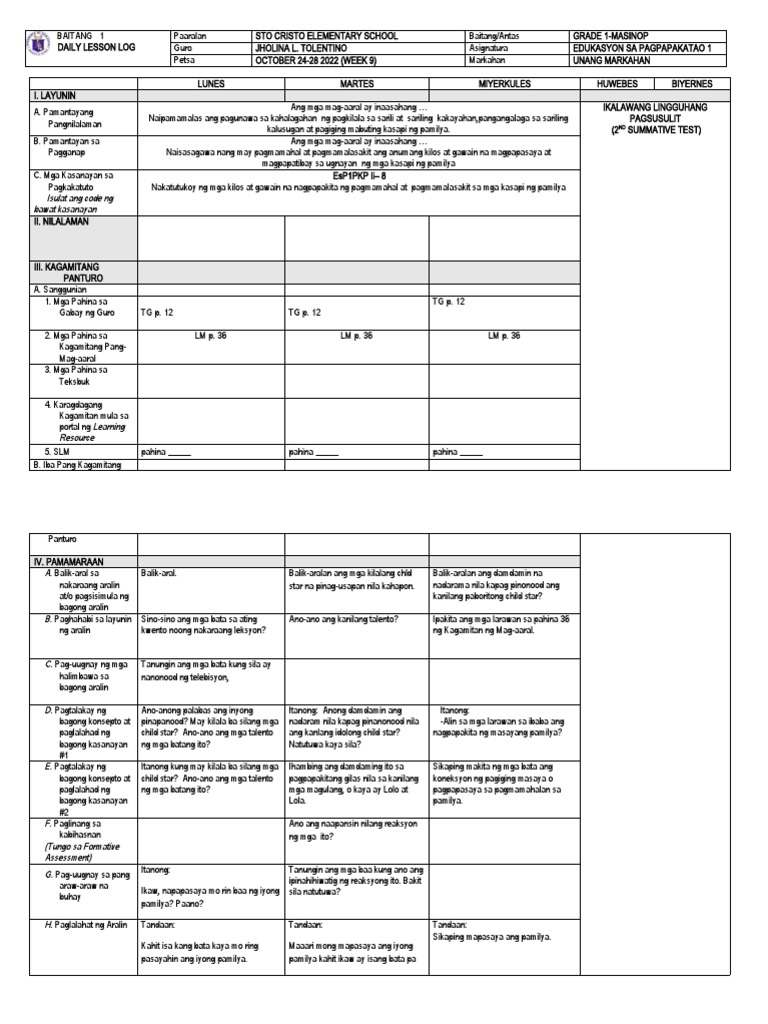 Esp 1 DLL Week 9 | PDF