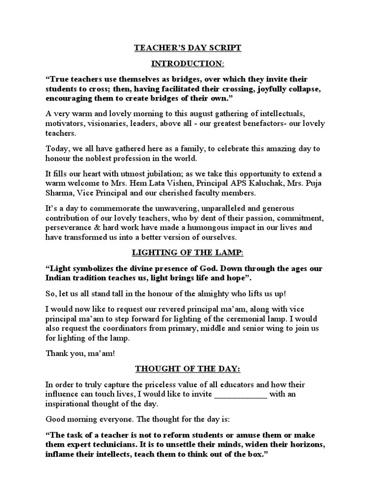 Teacher's Day Assembly Script | PDF