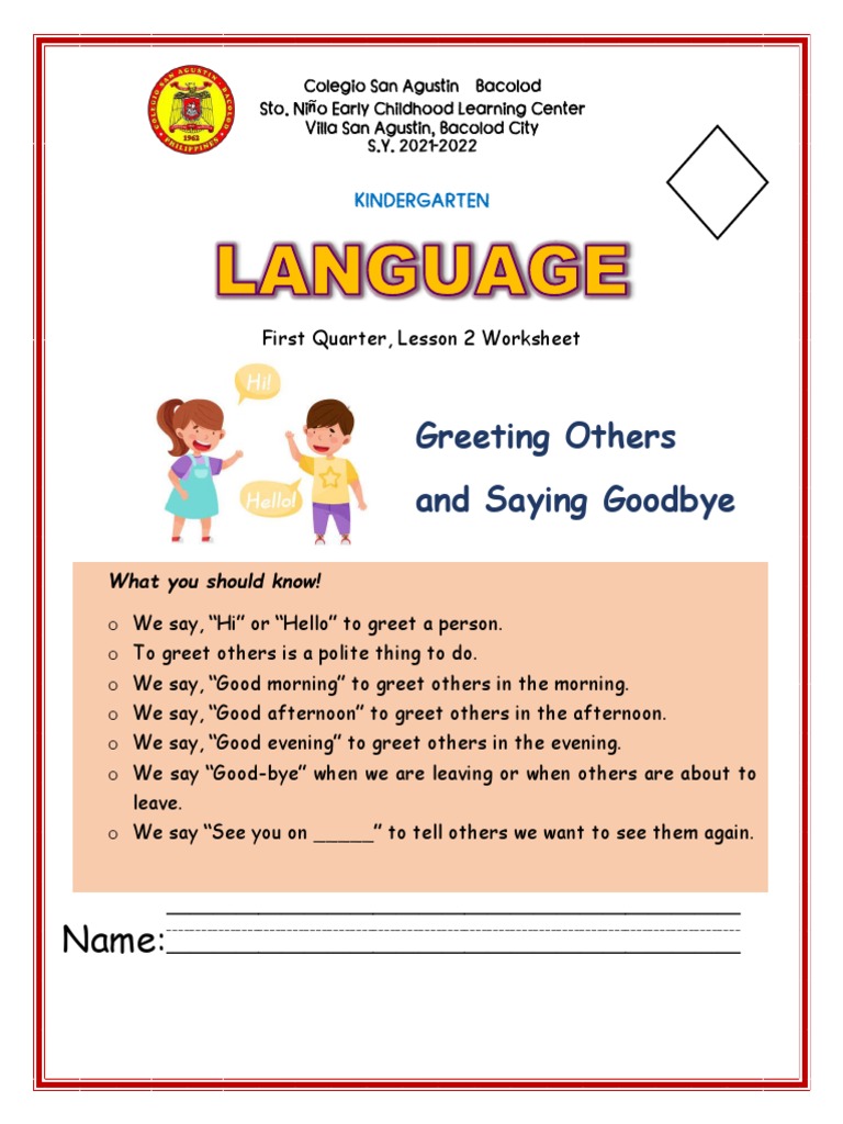 Kindergarten Language Lesson 2 Kinder A | PDF