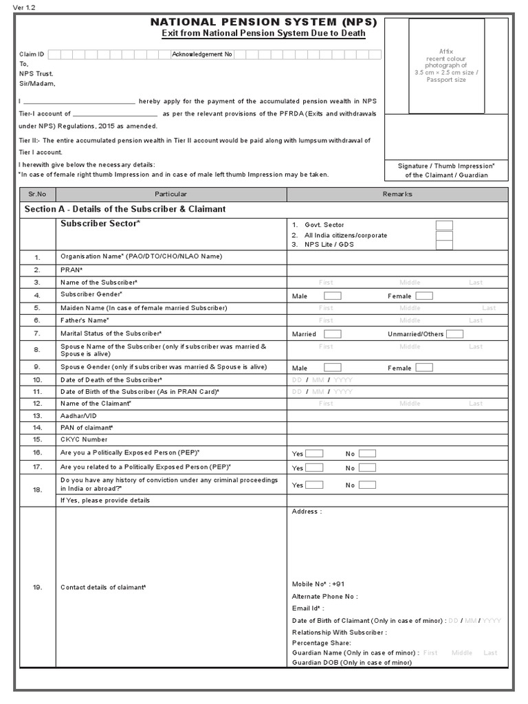 NPS Death Claim Form Instructions | PDF | Annuity (European) | Life Annuity