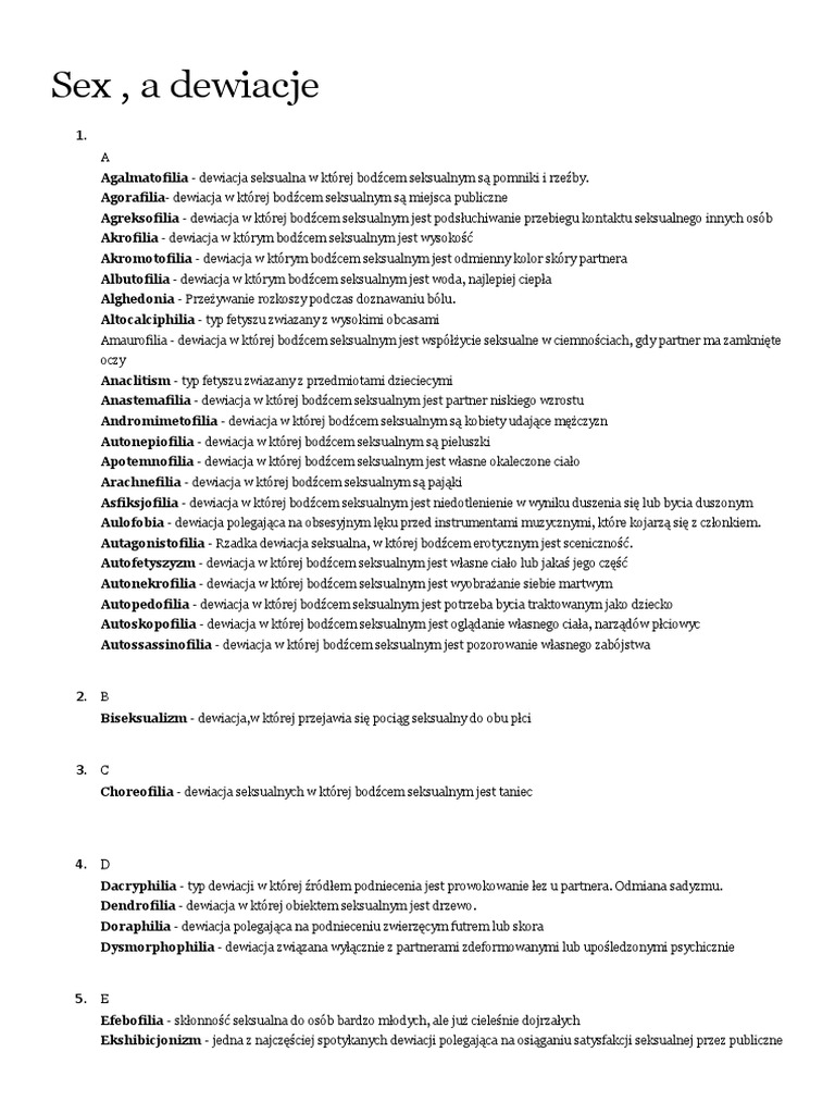 Lista Dewiacji Według Prof. Lew-Starowicz | PDF