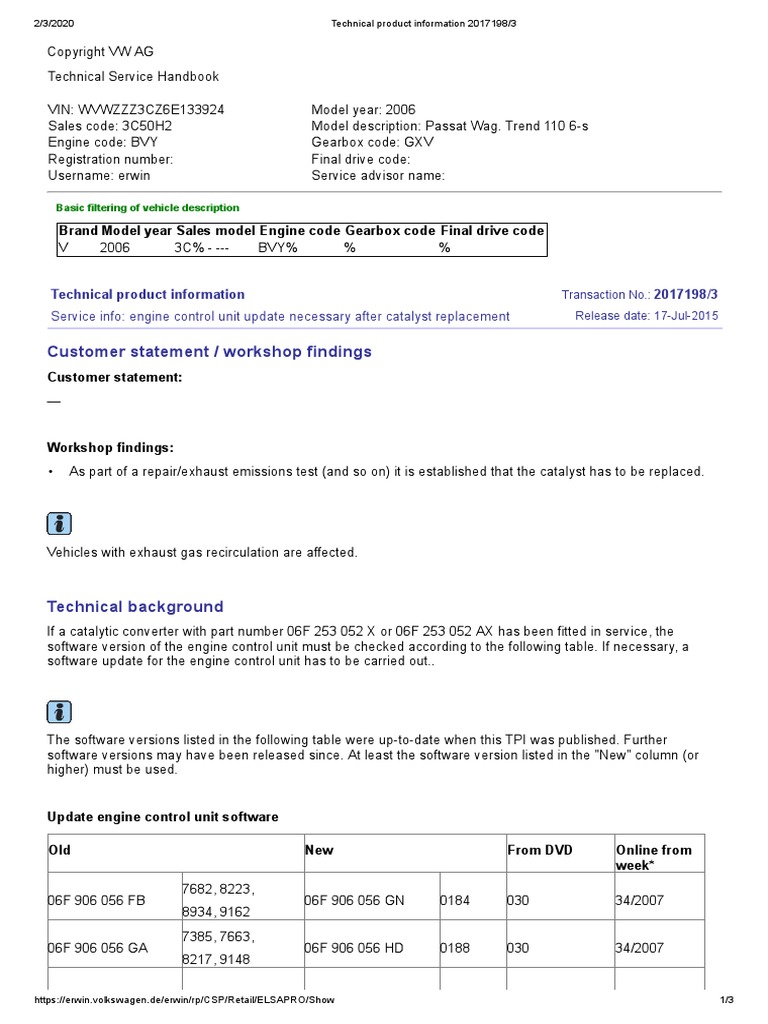 Electronic Service Information System (ERWIN - ERWIN) Passat Dei | PDF ...