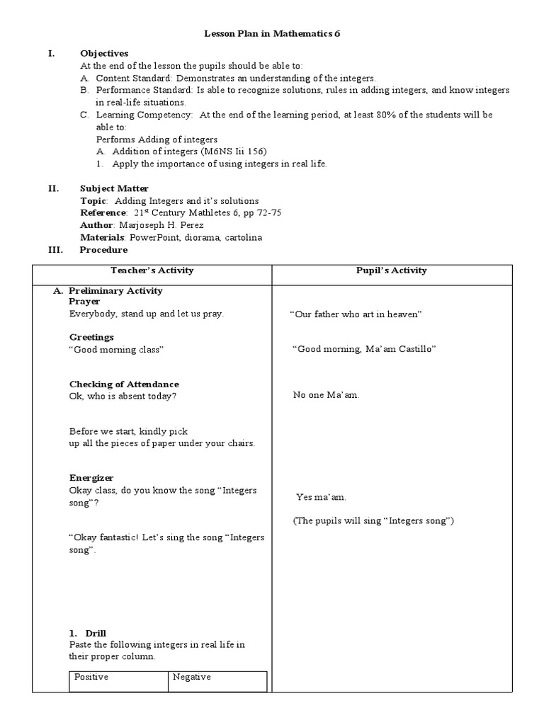 Lesson Plan in Mathematics 6 - Finale | PDF