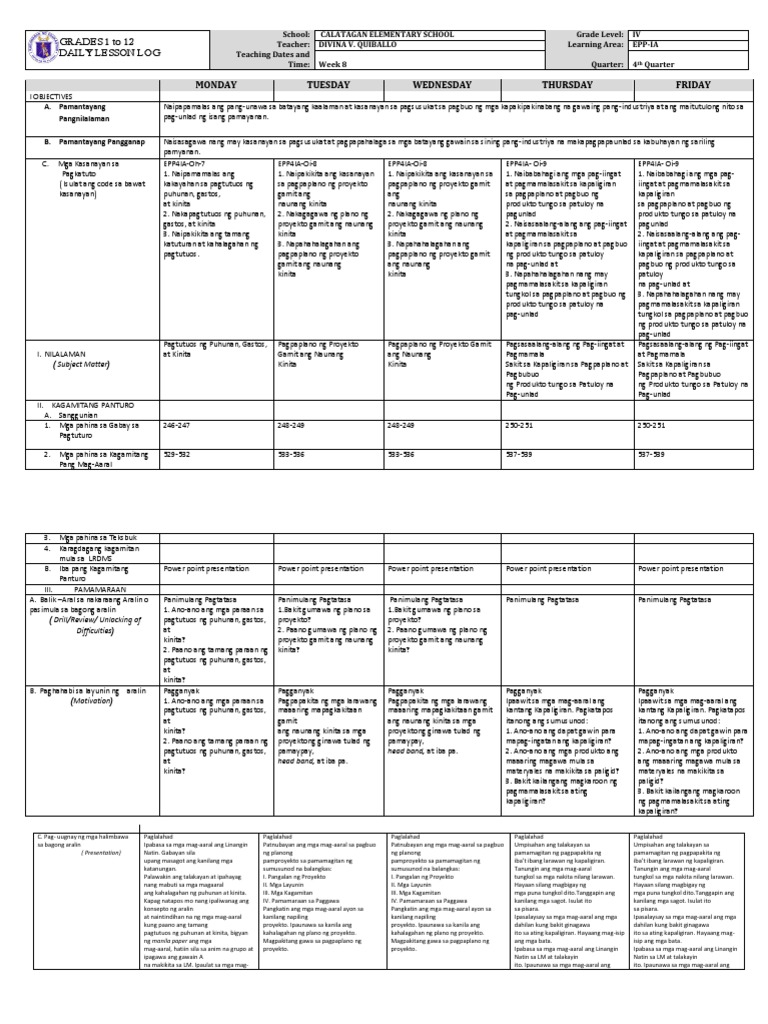 Grade 4 DLL EPP 4 Q4 Week 8 | PDF