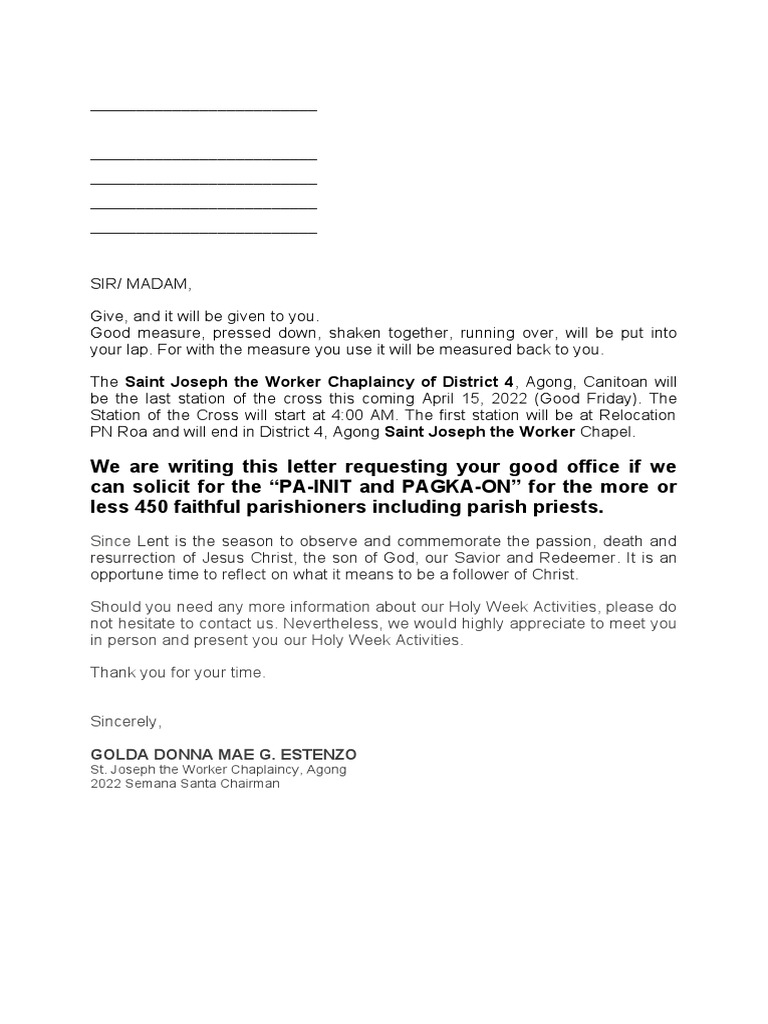 April 7 Solicitation Letter Blank | PDF