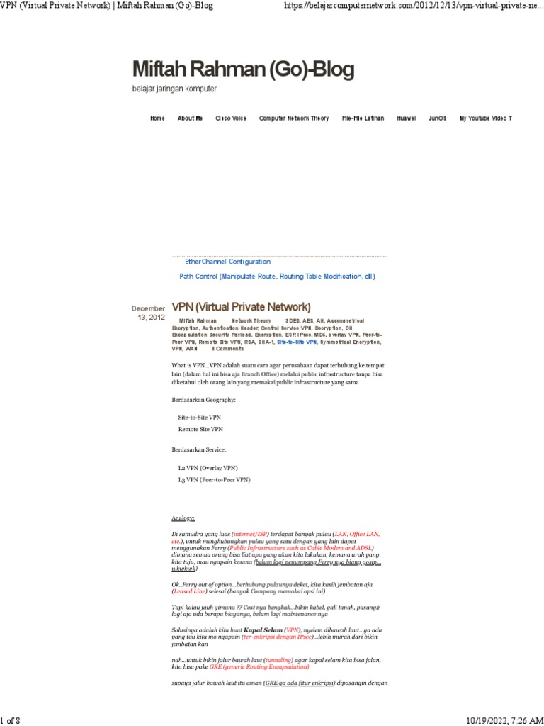 VPN (Virtual Private Network) - Miftah Rahman (Go) - Blog - VPN (Virtual Private Network) | PDF