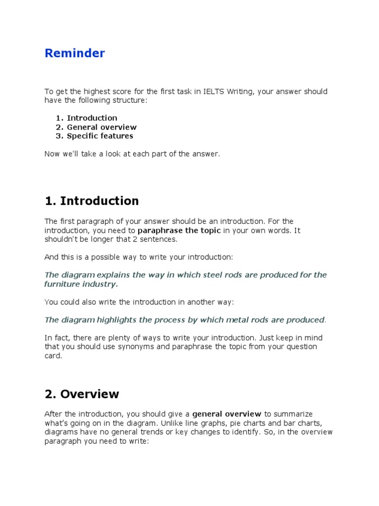 IELTS Writing Task 1 Structure Guide | PDF | Ingot | Glasses