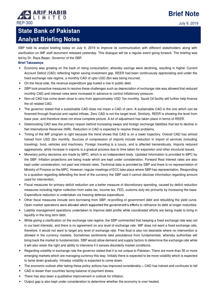 SBP - Analyst Briefing Note | PDF | Valuation (Finance) | Inflation