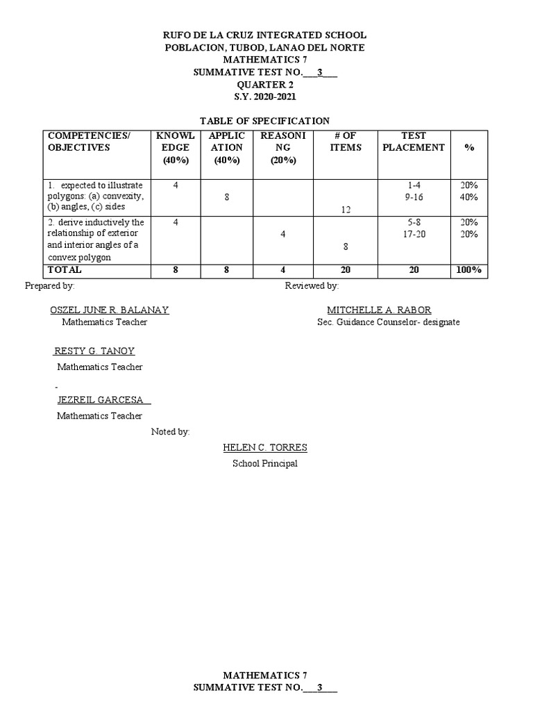 Math 7 Summative Test 3 | PDF