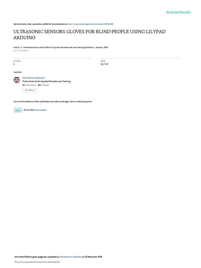 Ultrasonic Gloves for Blind Using Arduino | PDF | Visual Impairment | Arduino