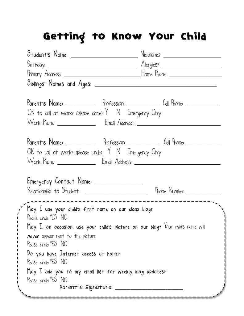 Child Information Form Template | PDF