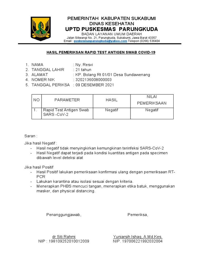 Formulir Pemeriksaan Rapid Antigen | PDF