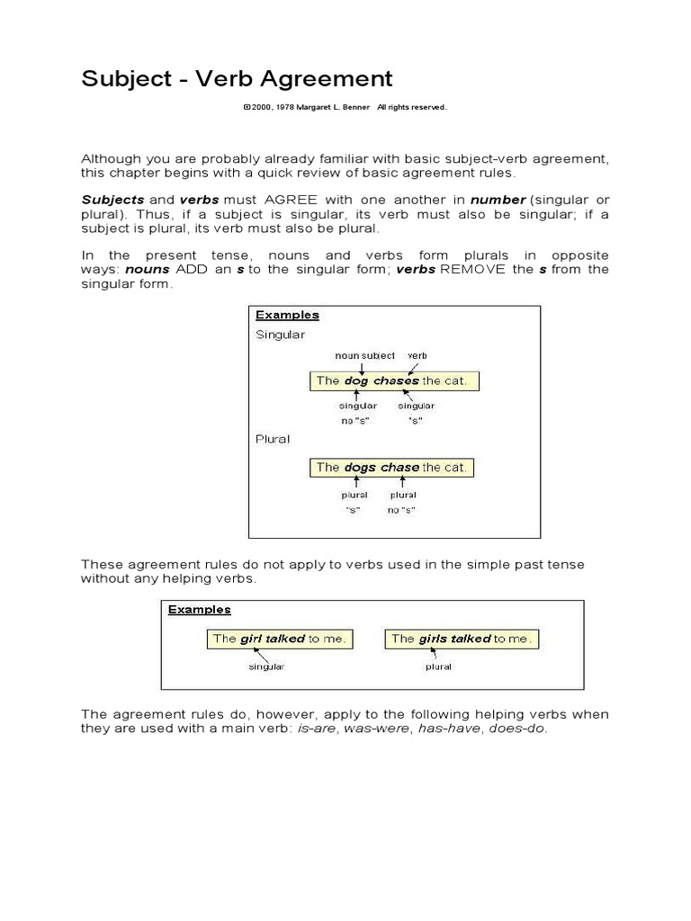Subject - Verb Agreement | PDF | Grammatical Number | Subject (Grammar)